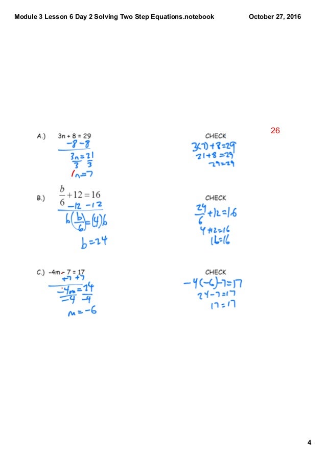 Module 3 Lesson 6 Day 2 Solving Two Step Equations With Answers Module 3 Lesson 6 Day 2 Solving Two Step Equations With Answers
