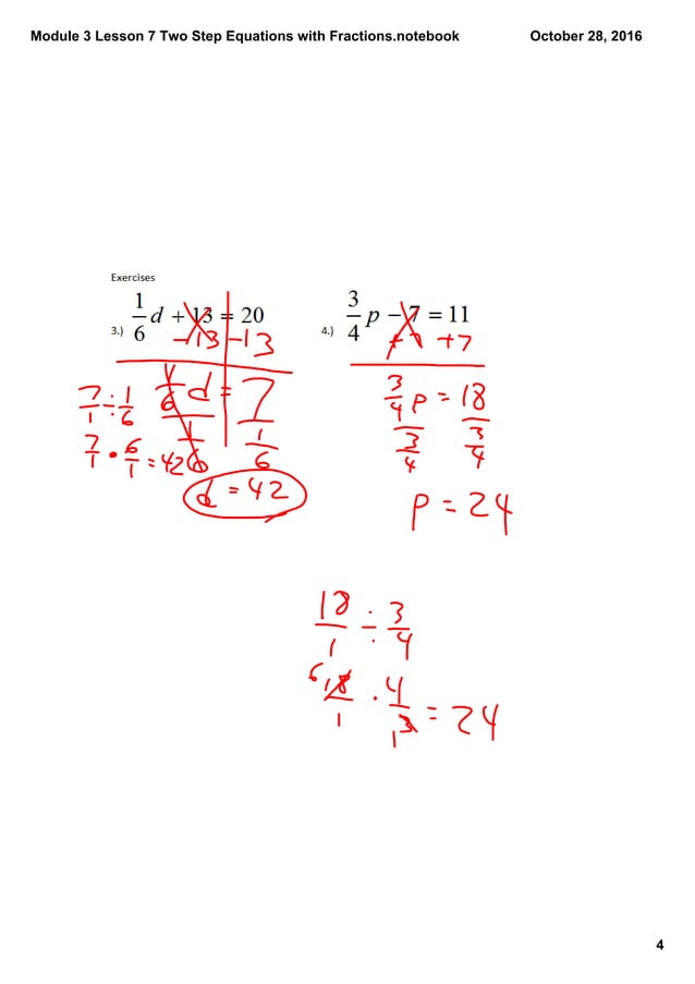 Module 3 lesson 7 two step equations with fractions | PDF