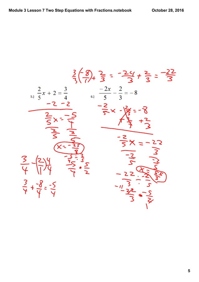 Module 3 lesson 7 two step equations with fractions | PDF