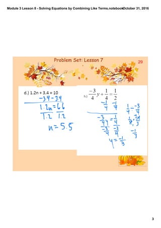Module 3 lesson 8 solving equations by combining like terms | PDF