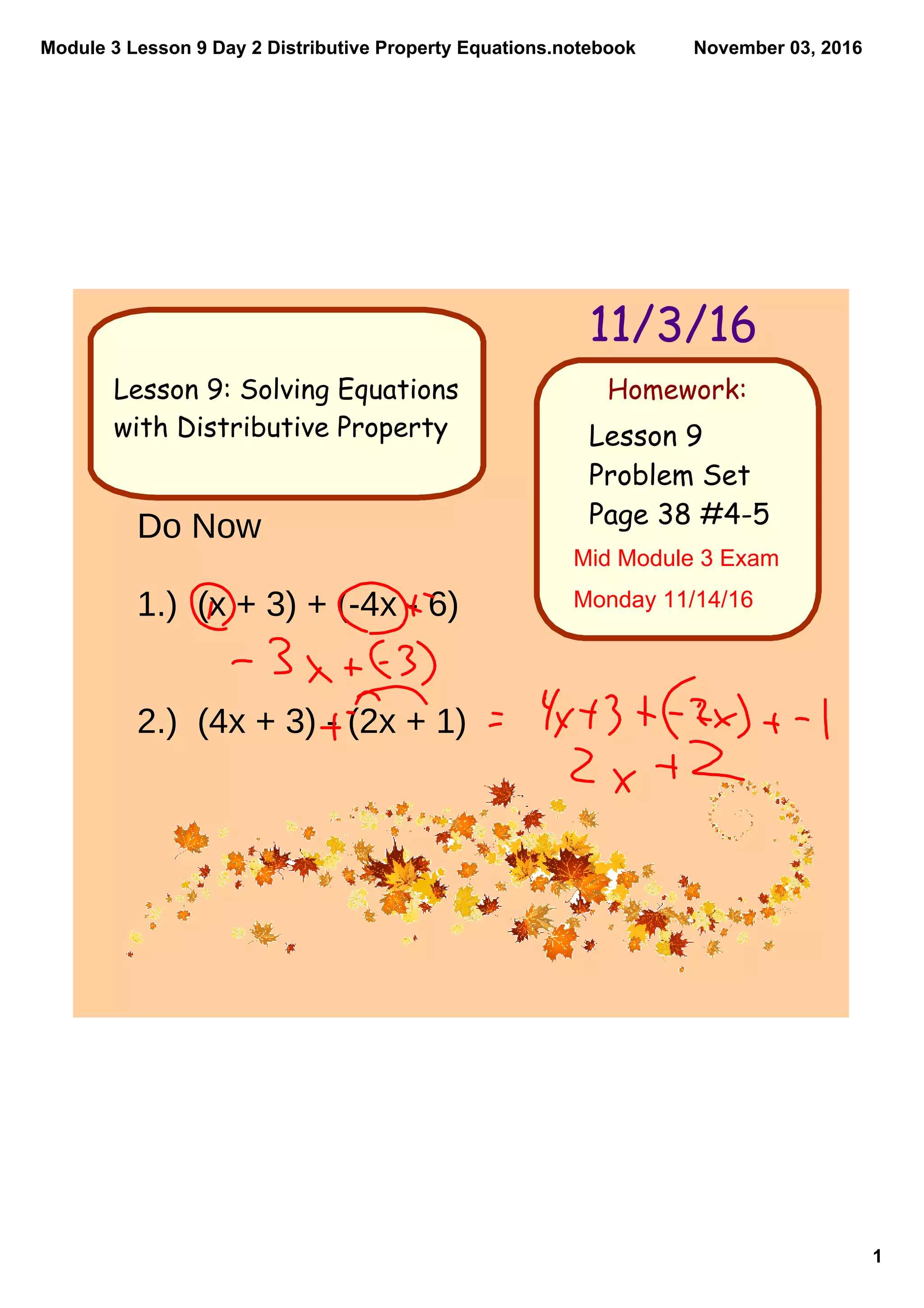 Module 3 lesson 9 day 2 distributive property equations | PDF