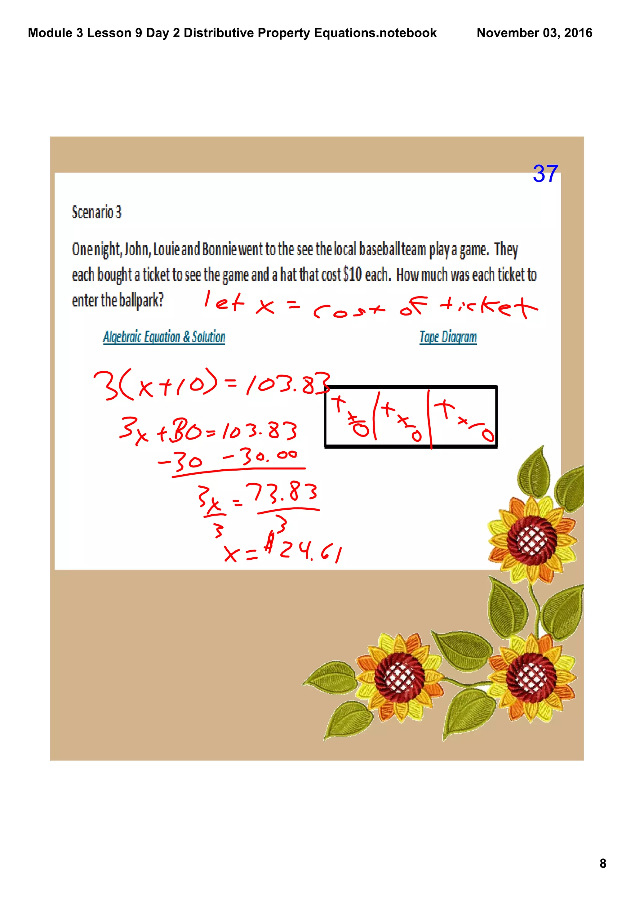 Module 3 lesson 9 day 2 distributive property equations | PDF