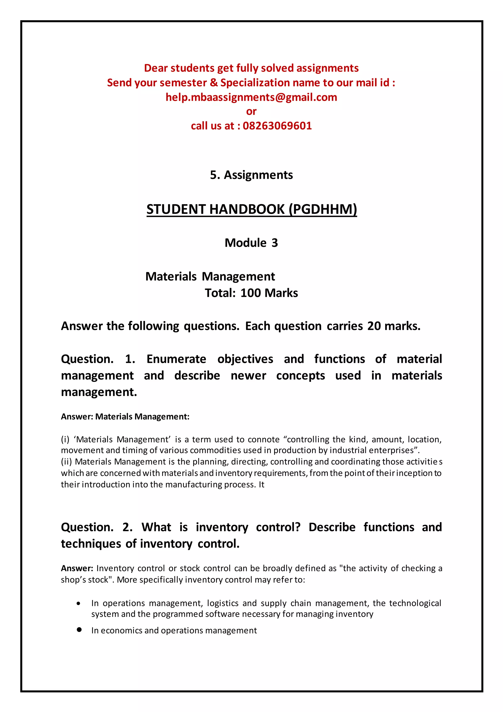 Module 3 materials management | DOCX
