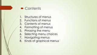 User Interface Design- Module 3 Menus | PDF