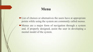 User Interface Design- Module 3 Menus | PDF