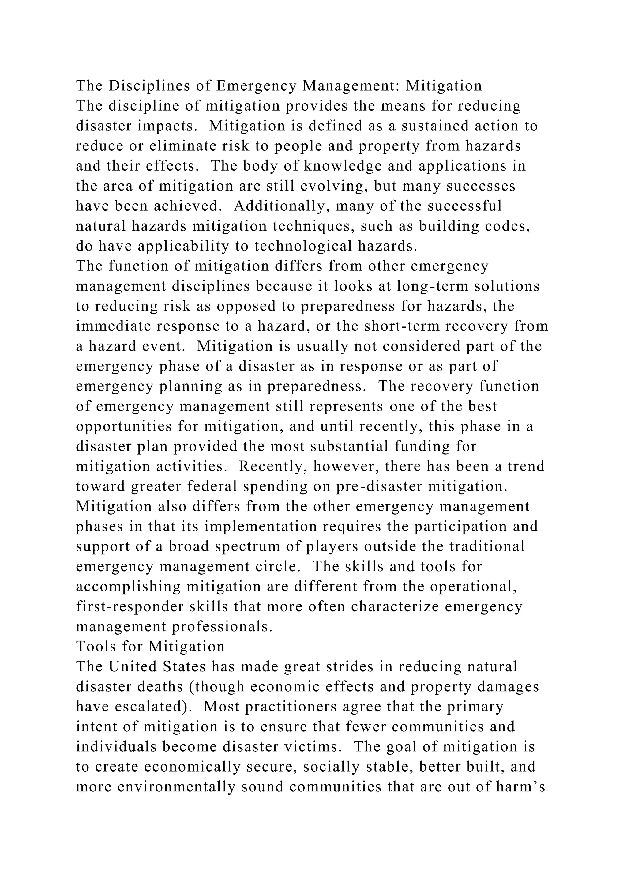 Module 3 OverviewMitigation and PreparednessThe discipline of .docx Module 3 OverviewMitigation and PreparednessThe discipline of .docx