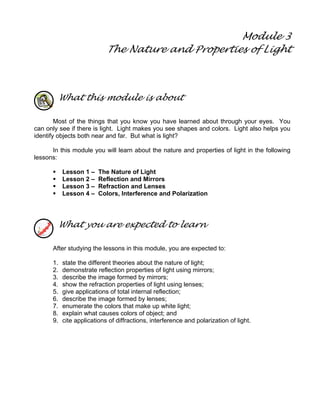 Module 3 the nature and properties of light | PDF