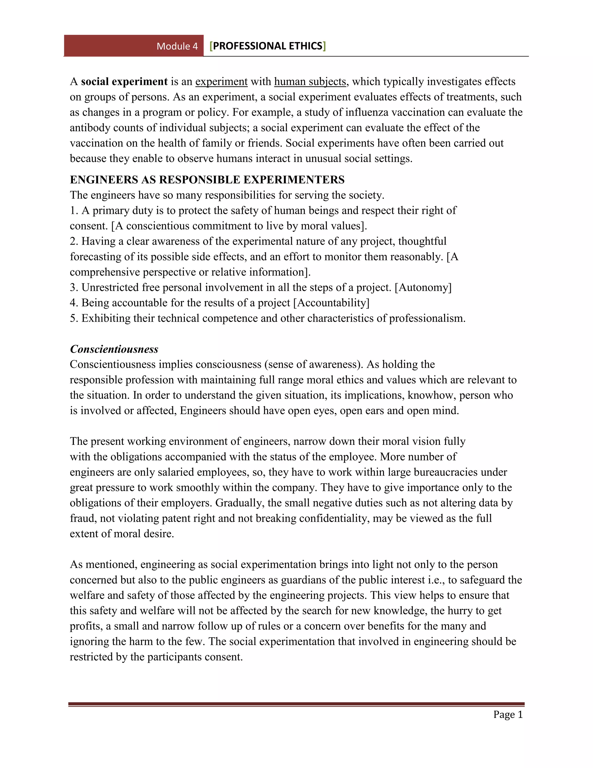 Professional Ethics Module 4 Notes | PDF