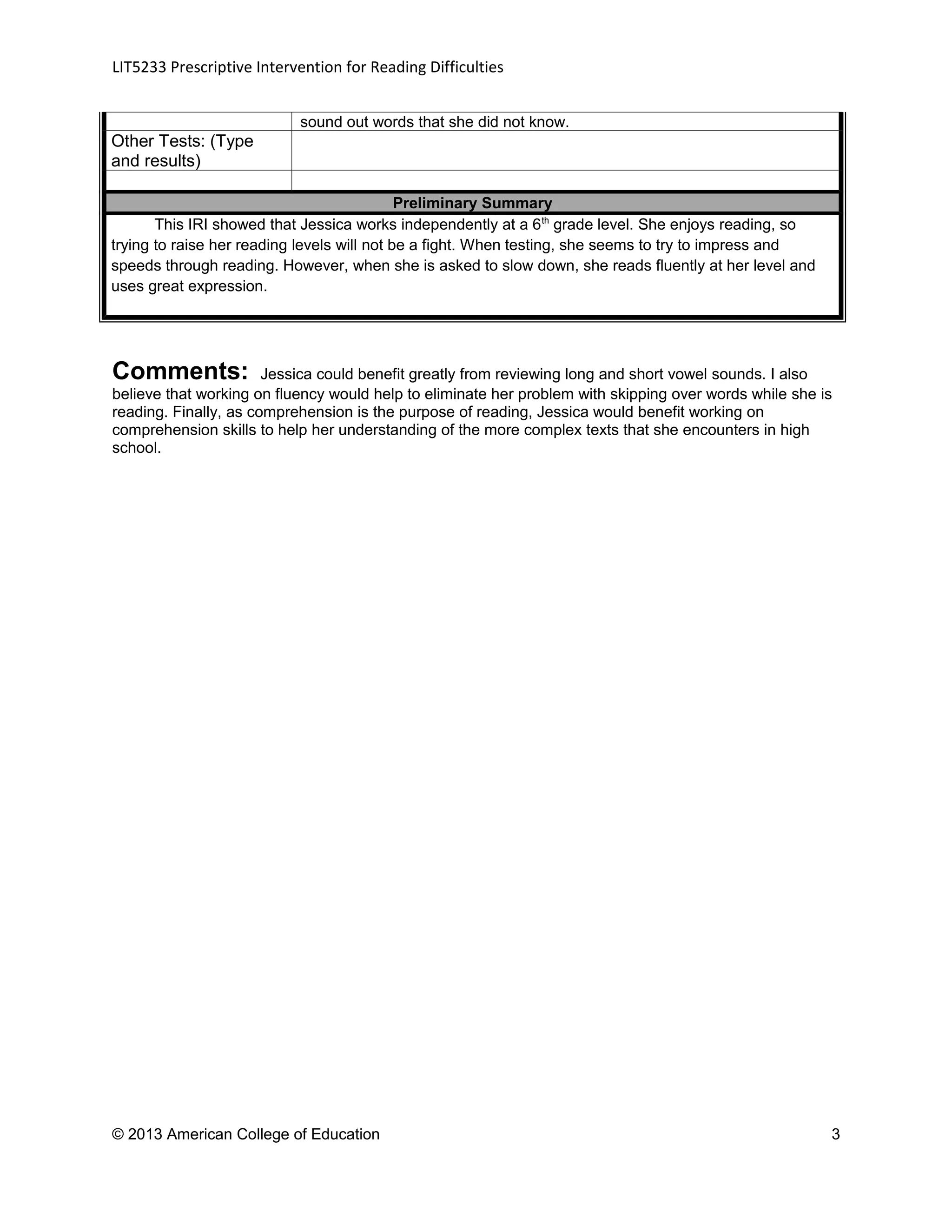 IRI for Grades 9-12 | DOC