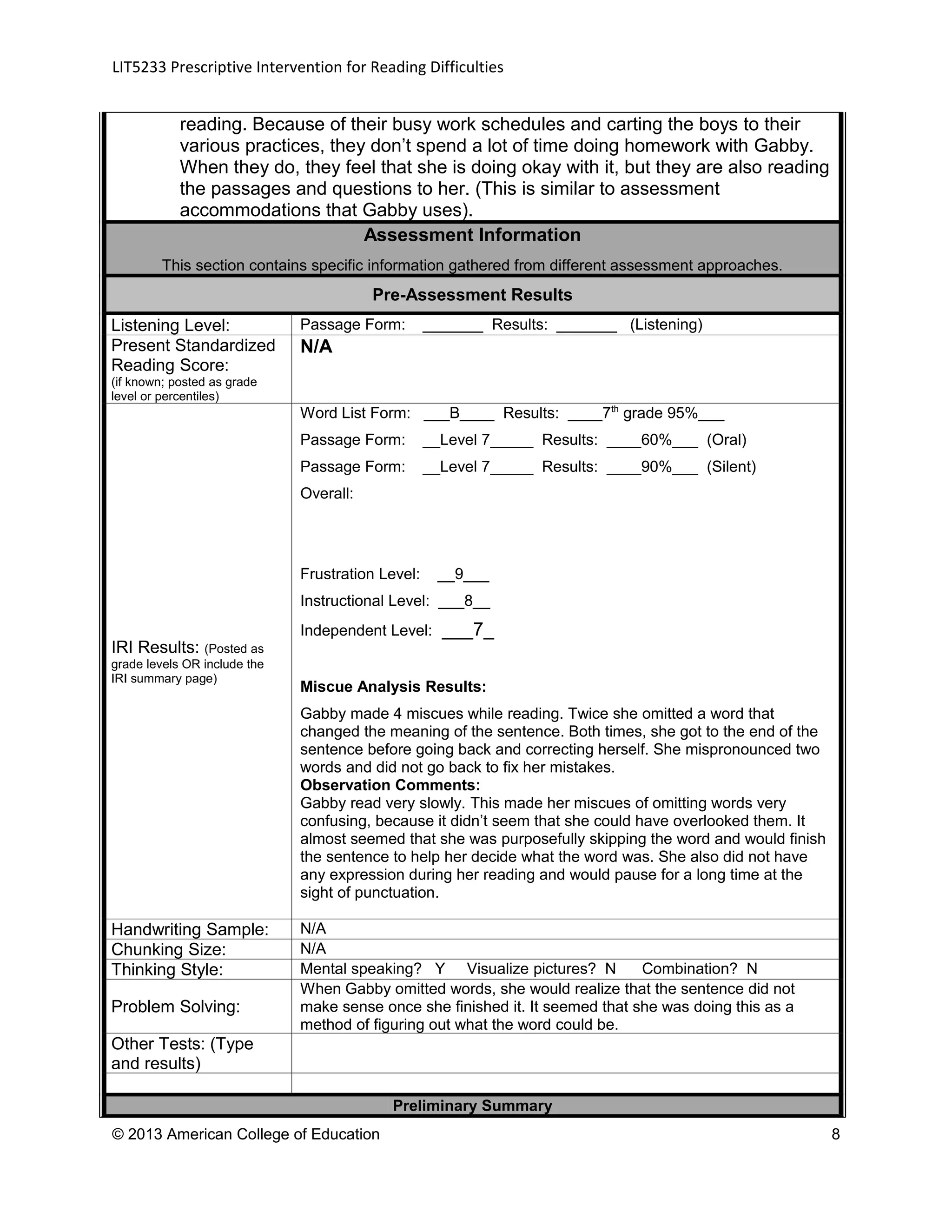 IRI for Grades 9-12 | DOC