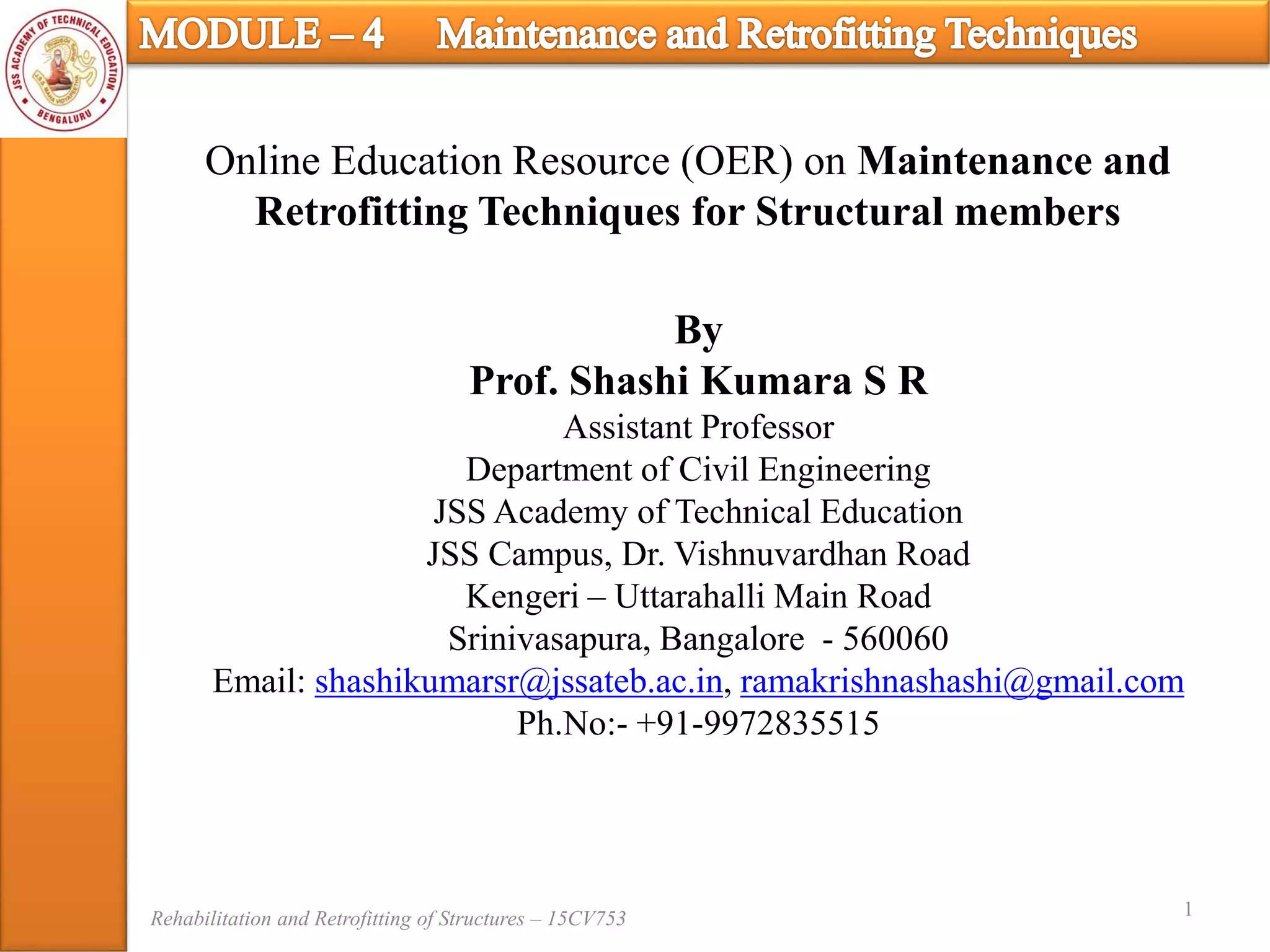 Maintenance and Retofitting of Concrete Structural members | PPT
