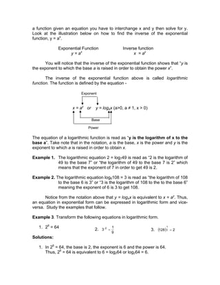 Module 4 exponential and logarithmic functions | PDF