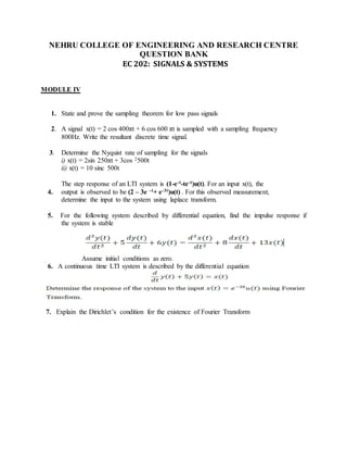 EC202 SIGNALS & SYSTEMS Module4 QUESTION BANK | PDF