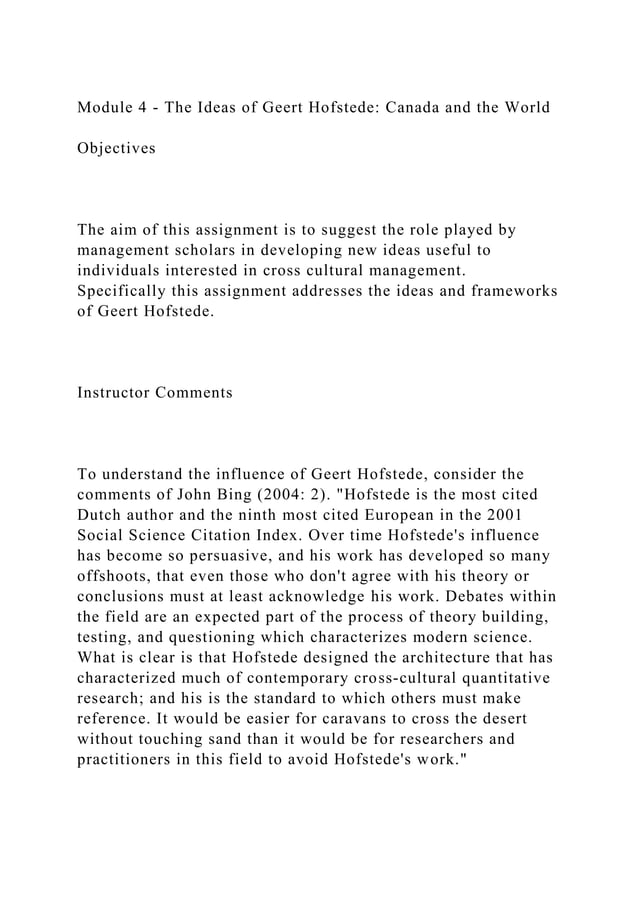Module 4 - The Ideas of Geert Hofstede Canada and the WorldObjec.docx ...