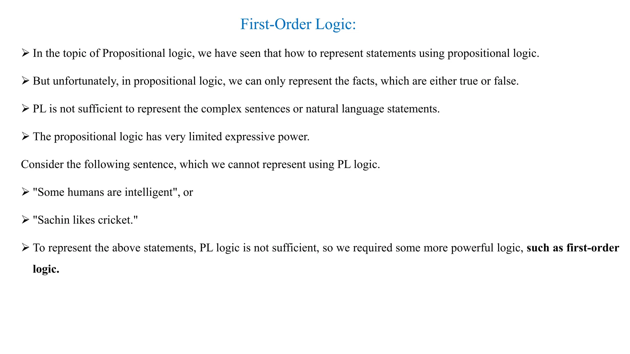 First Order Logic and Qualtifiers in AI.pptx | Programming Languages | Computing