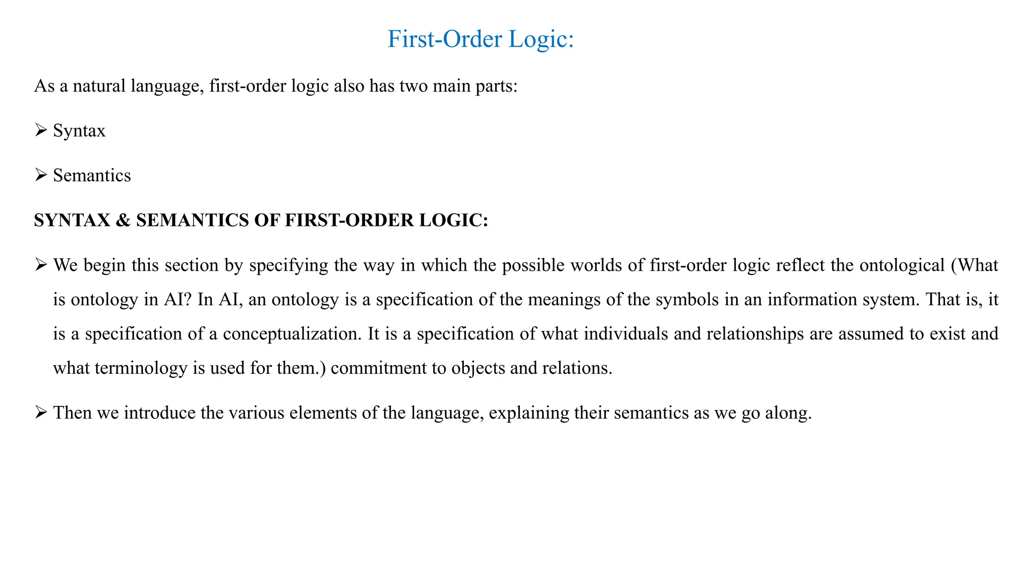 First Order Logic and Qualtifiers in AI.pptx | Programming Languages | Computing