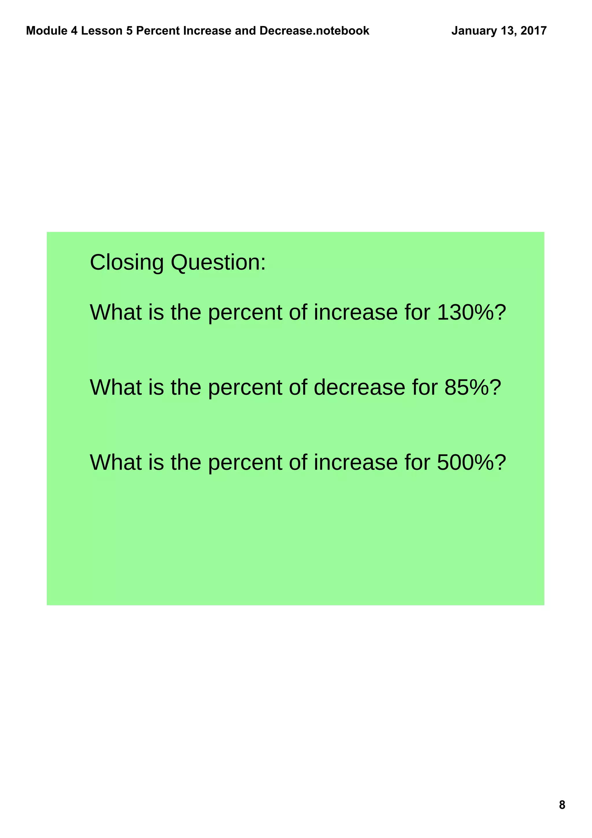 Module 4 lesson 5 percent increase and decrease | PDF