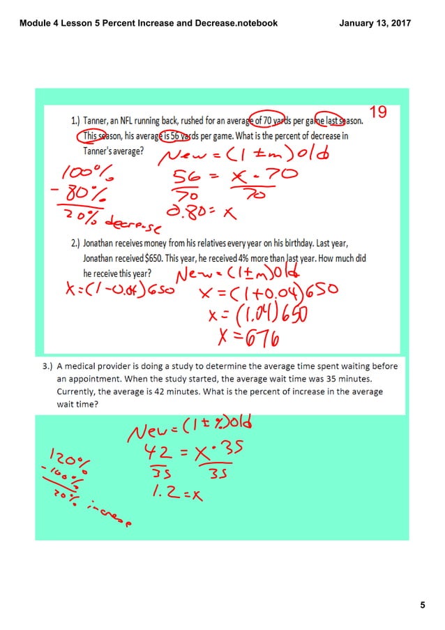 Module 4 lesson 5 percent increase and decrease | PDF