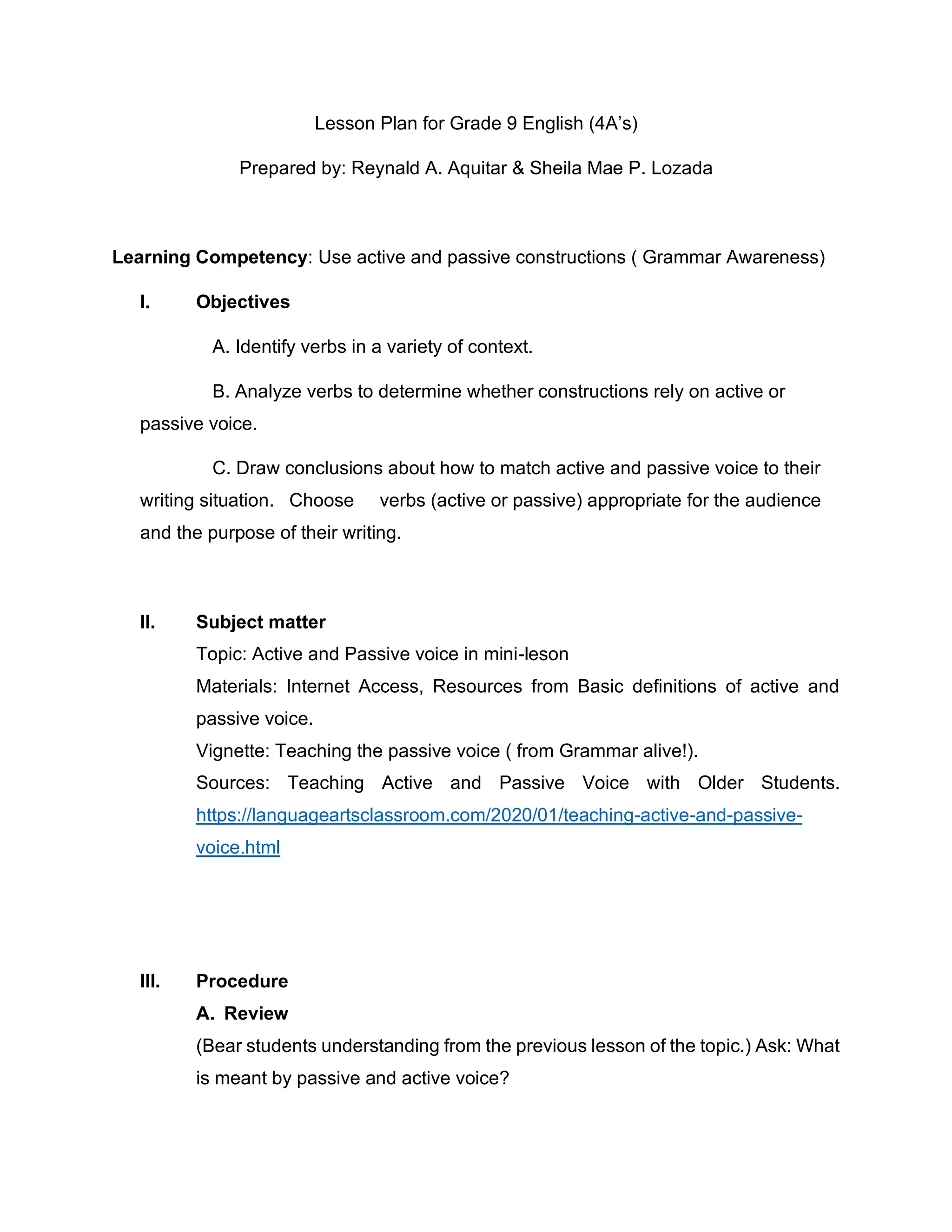 Problem-based lesson plan for grade 9 in english | PDF