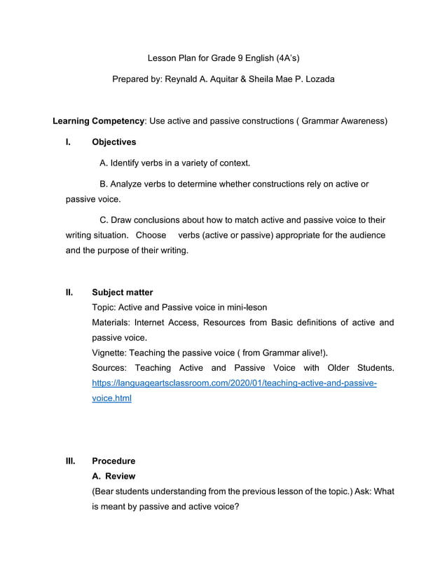 Problem-based lesson plan for grade 9 in english | PDF | Education