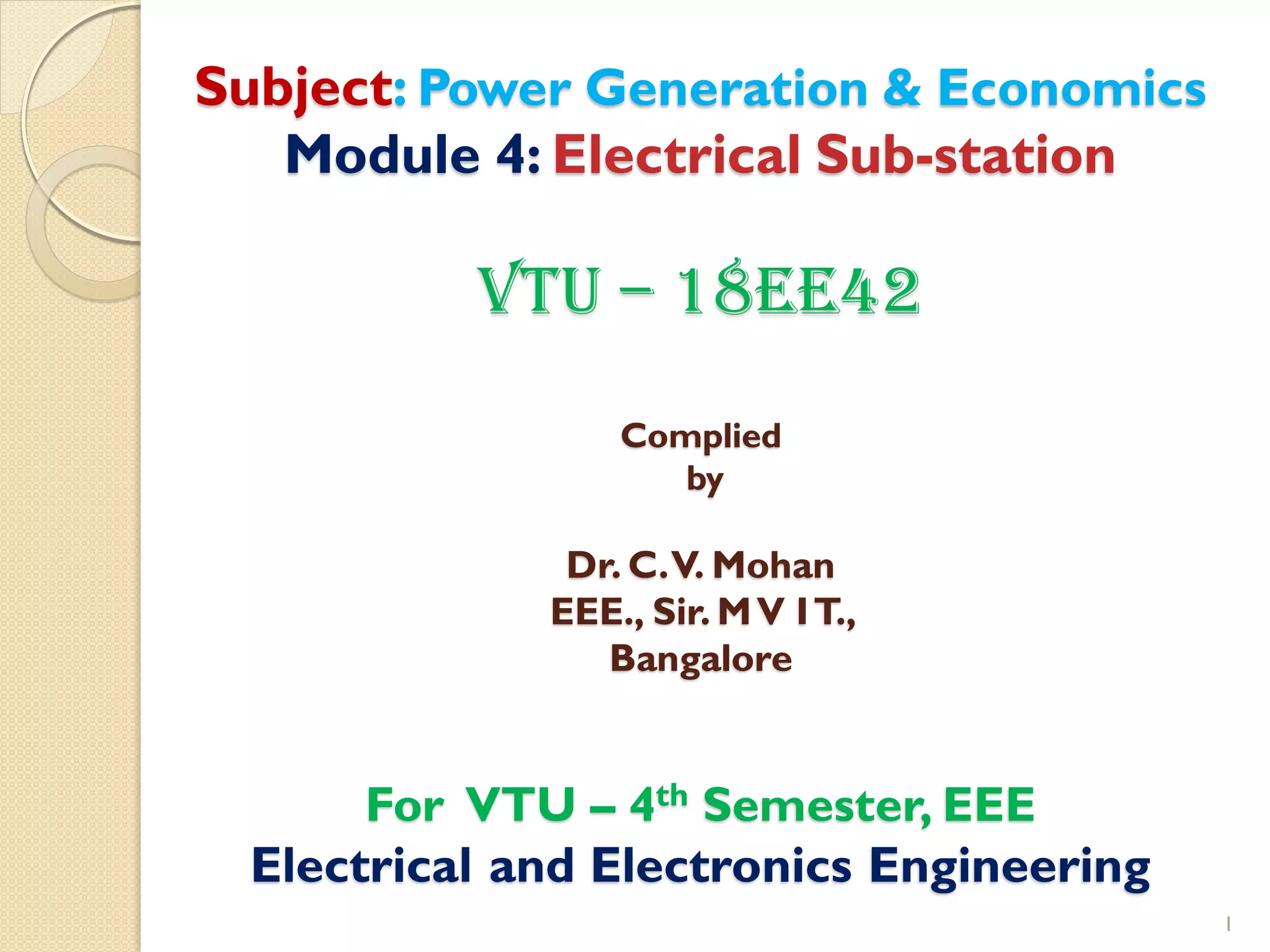 Module 4 power generation & Economics - Substation vtu syllabus | PDF