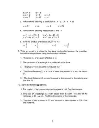 Module 4 quadratic functions | PDF