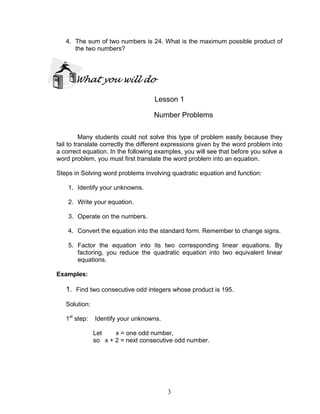 Module 4 quadratic functions | PDF