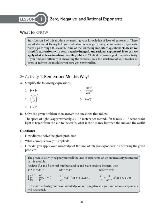 Grade 9 Math Module 4 - Zero Exponents, Negative Integral Exponents ...