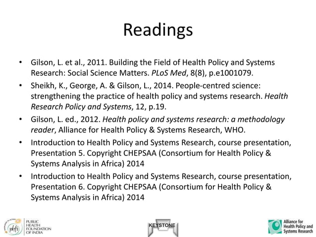 KEYSTONE / Module 4 / Slideshow 3 / Health Policy & System Research Frameworks – 3 | PPT