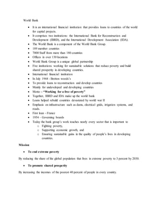 International Financial Institution, IMF, IBRD,IFC,IDA | DOCX