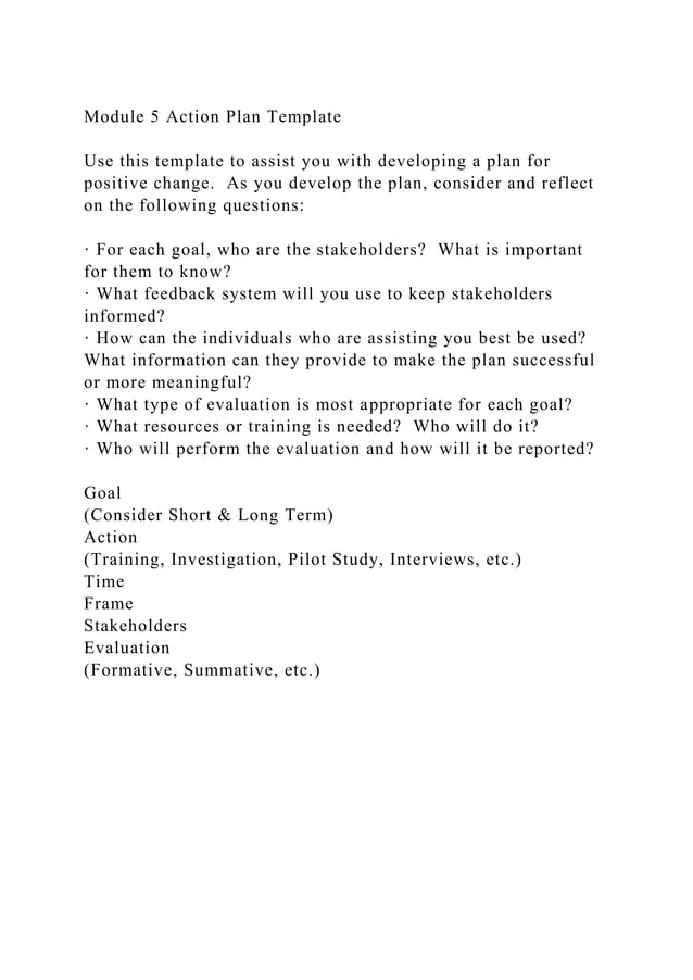 Module 5 Action Plan Template: 5 Steps to Develop a Positive Change ...