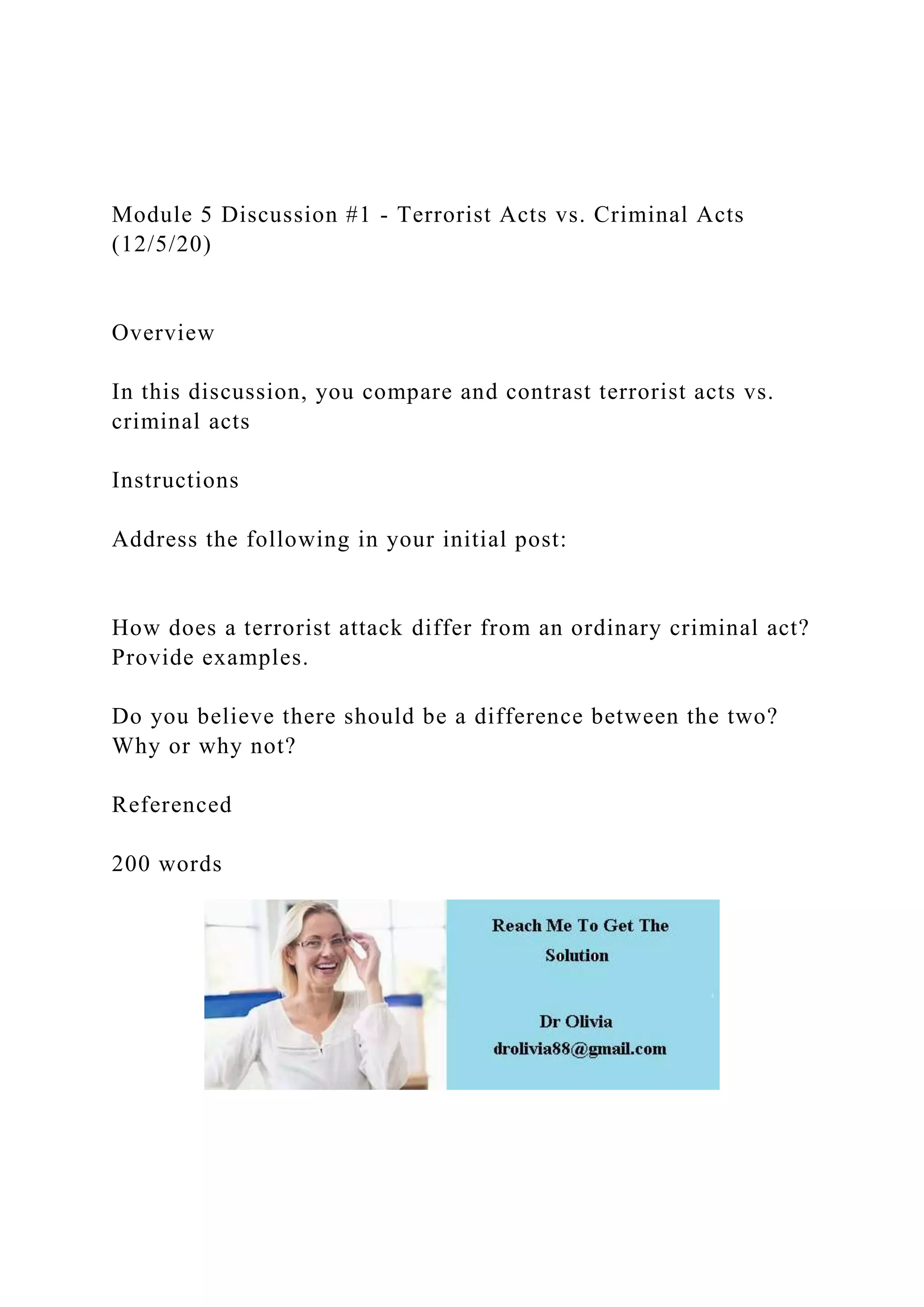 Module 5 Discussion #1 - Terrorist Acts vs. Criminal Acts (125.docx