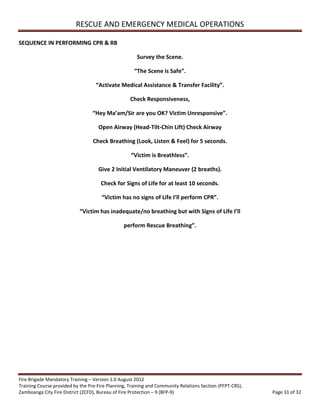 Volunteer Fire Brigade Training Module 5 rescue and emergency medical ...