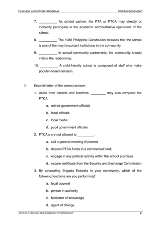 Module 5 school and community partnership post assessment | PDF