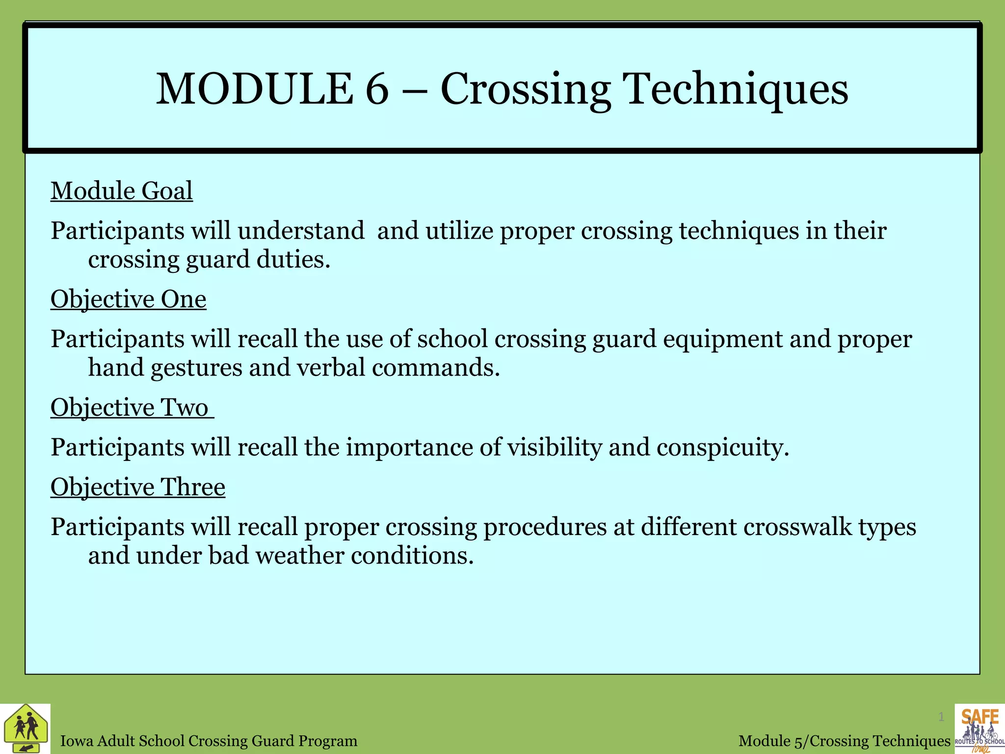 Crossing Guard Training Module 5 Techniques | PPT