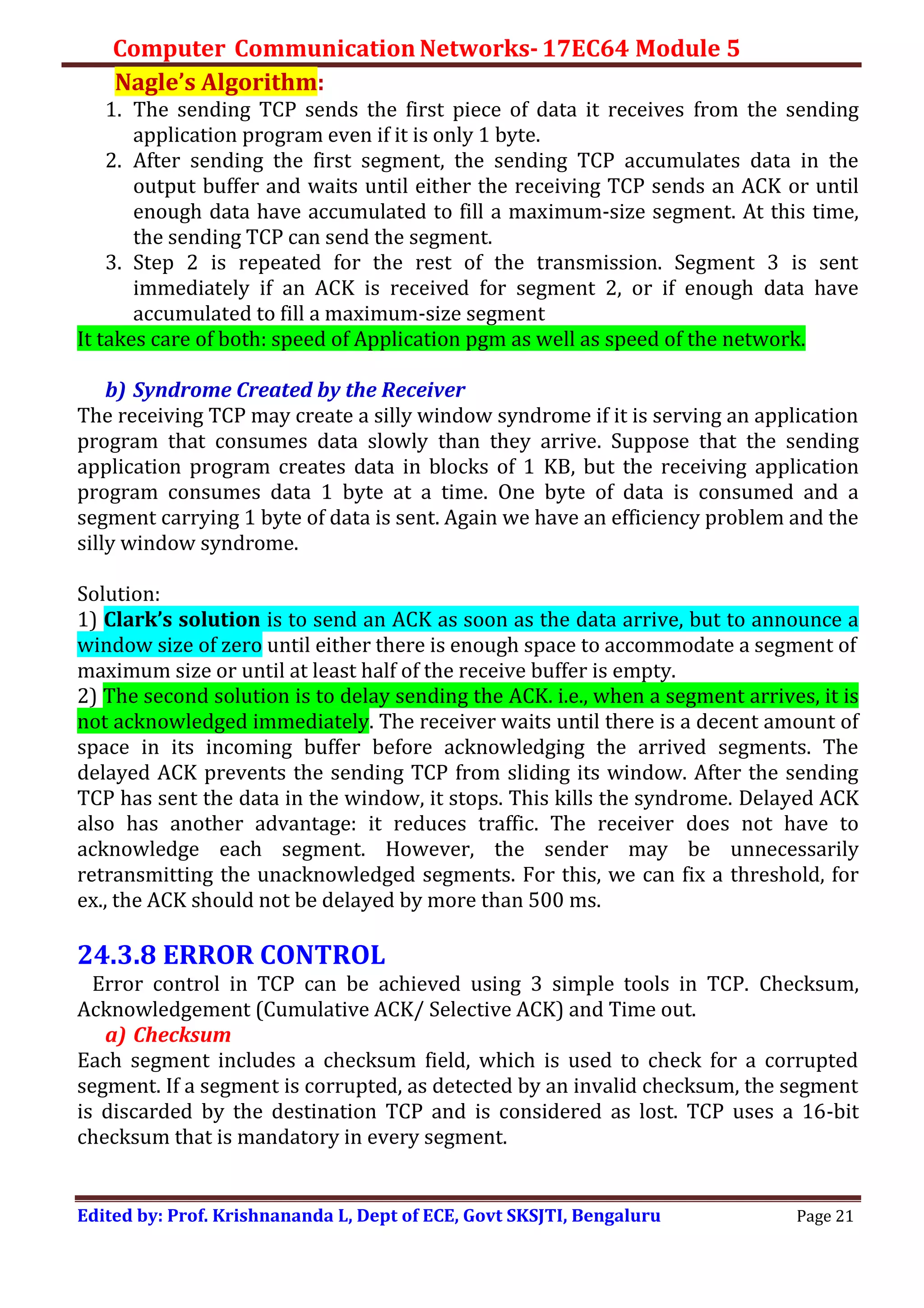 Computer Communication Networks- TRANSPORT LAYER PROTOCOLS | PDF