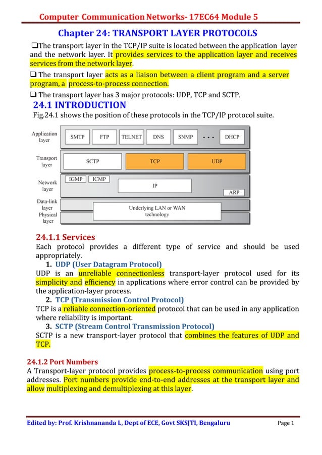 Computer Communication Networks- TRANSPORT LAYER PROTOCOLS | PDF