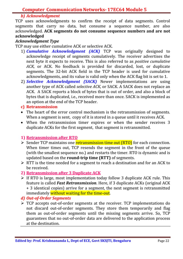 Computer Communication Networks- TRANSPORT LAYER PROTOCOLS | PDF