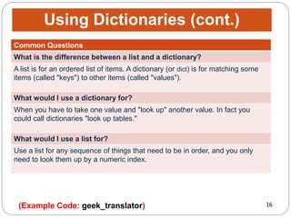 ITS-16163: Module 5 Using Lists and Dictionaries | PPT | Free Download