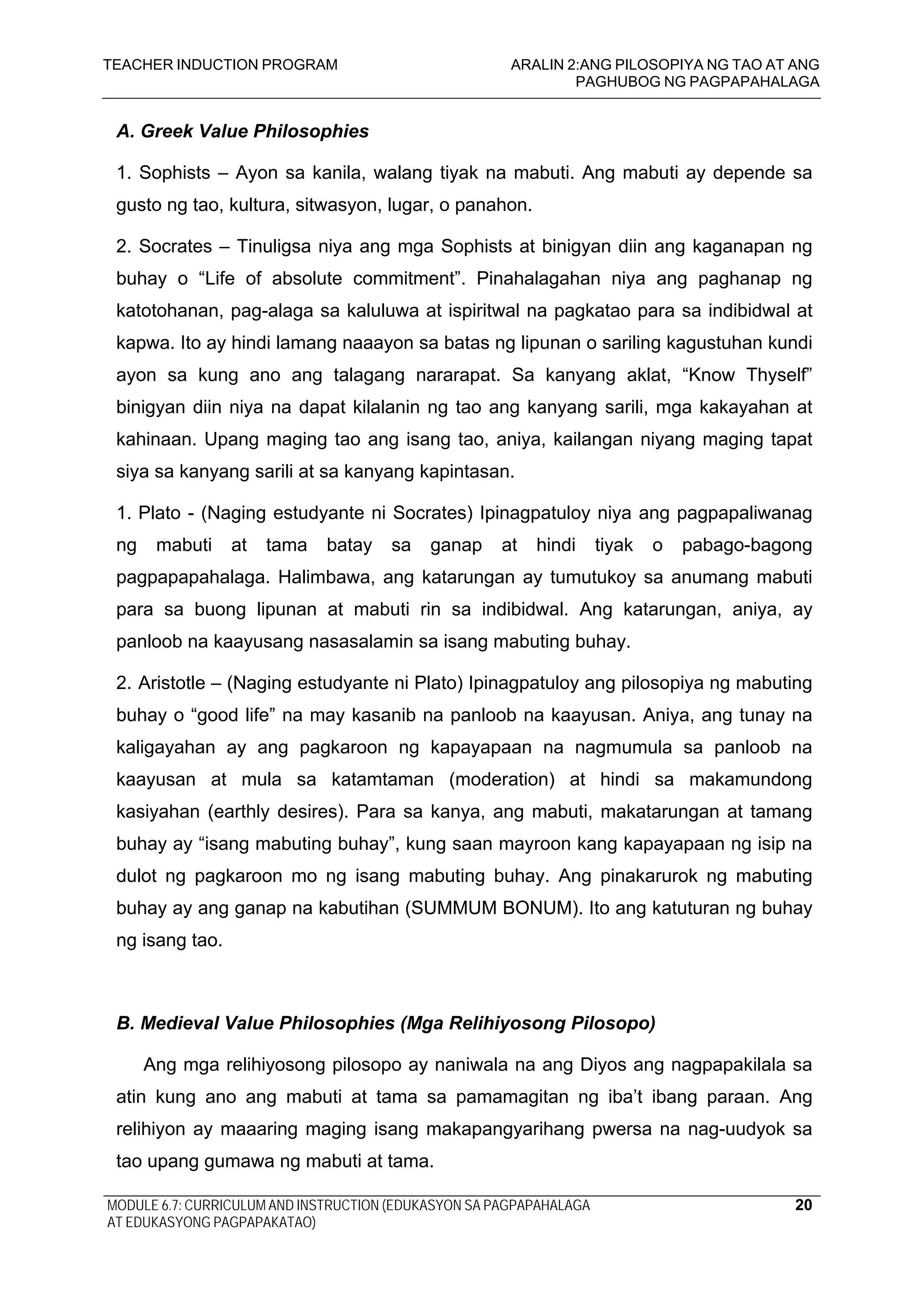 Module 6.7 edukasyon sa pagpapahalaga at pagpapakatao | PDF