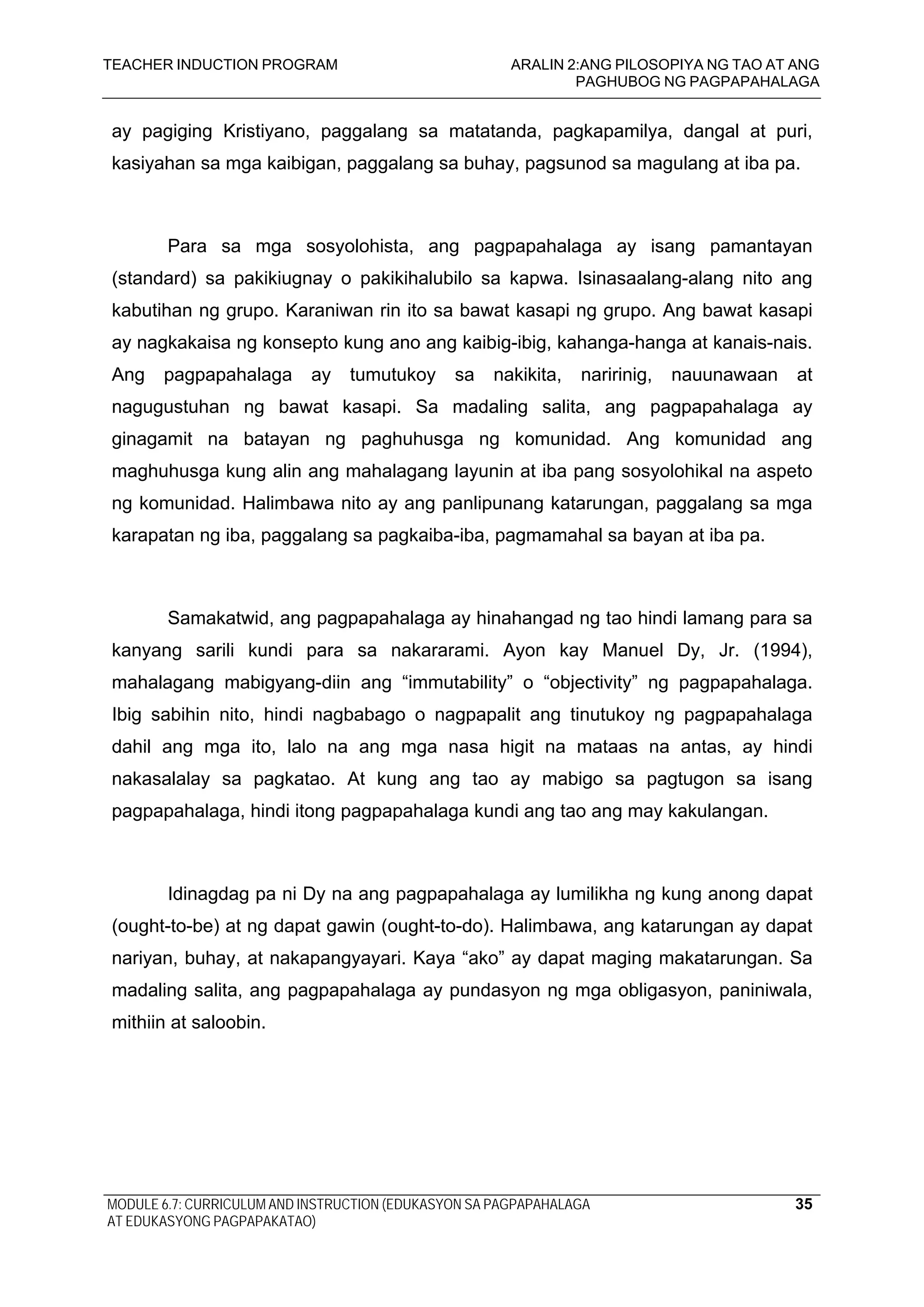 Module 6.7 edukasyon sa pagpapahalaga at pagpapakatao | PDF