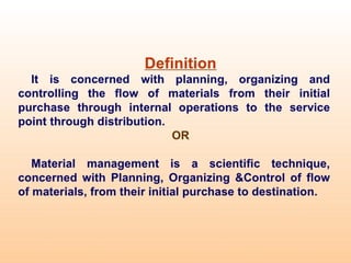 MATERIAL MANAGEMENT-Definition of material management, Aim of material ...