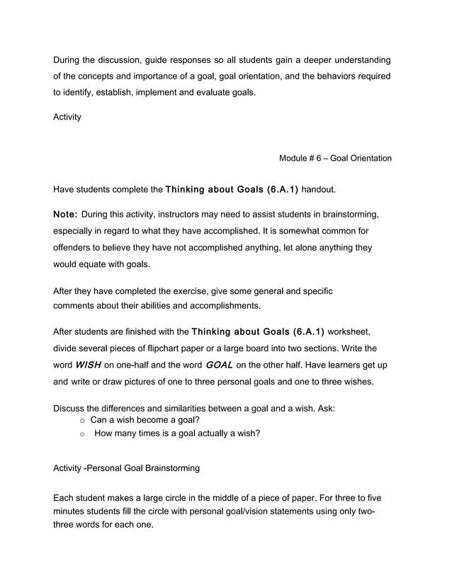Module 6 goal orientation | DOC | Educational Assessment | Education