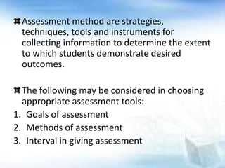 Criteria in Choosing Appropriate Assessment Tool | PDF