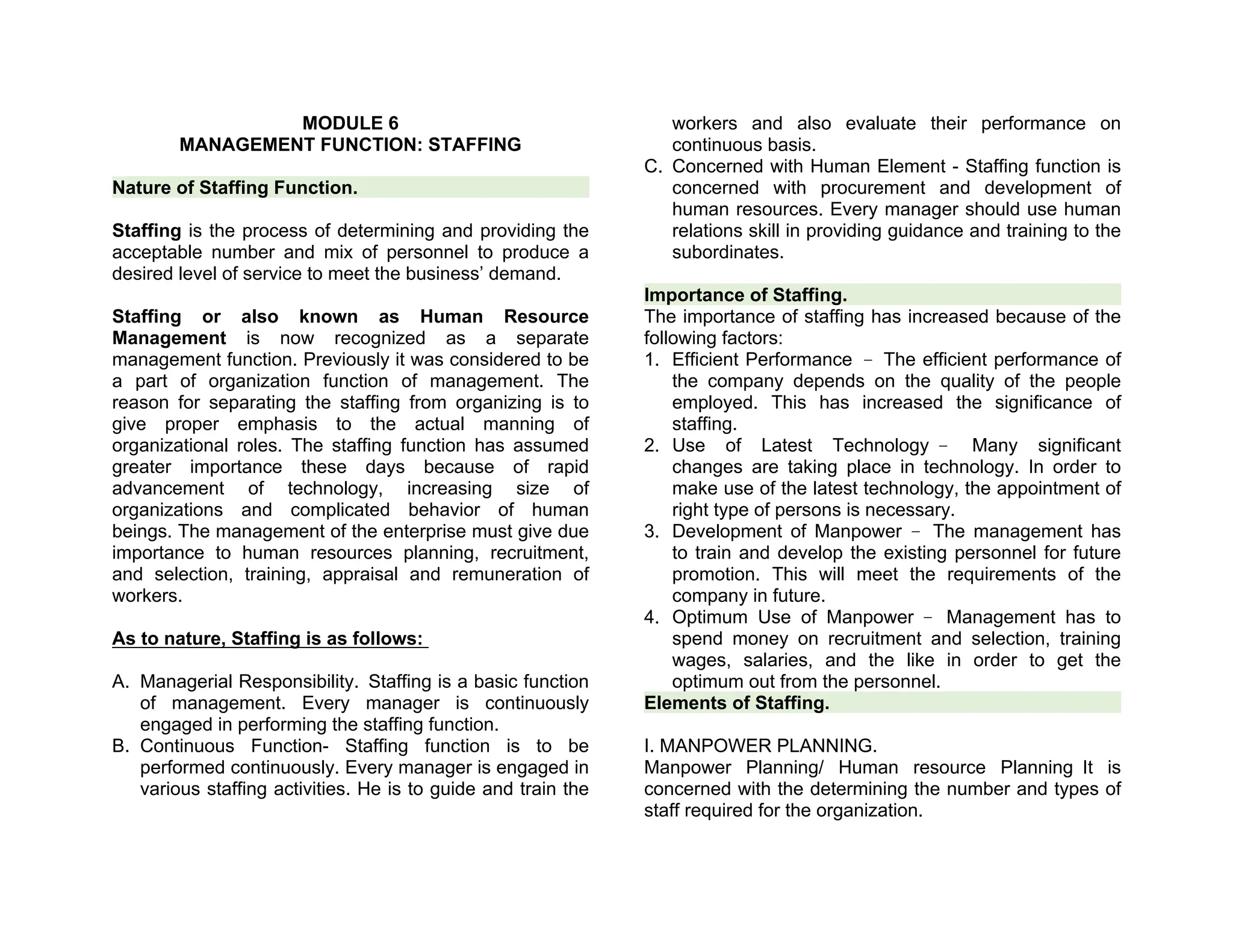 MODULE 6 MANAGEMENT FUNCTION: STAFFING.. | PPT