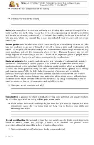 Module 6: PHILOSOPHY The human person in society | PDF