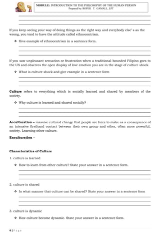 Module 6: PHILOSOPHY The human person in society | PDF