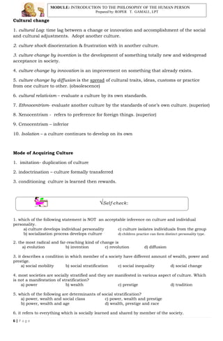 Module 6: PHILOSOPHY The human person in society | PDF