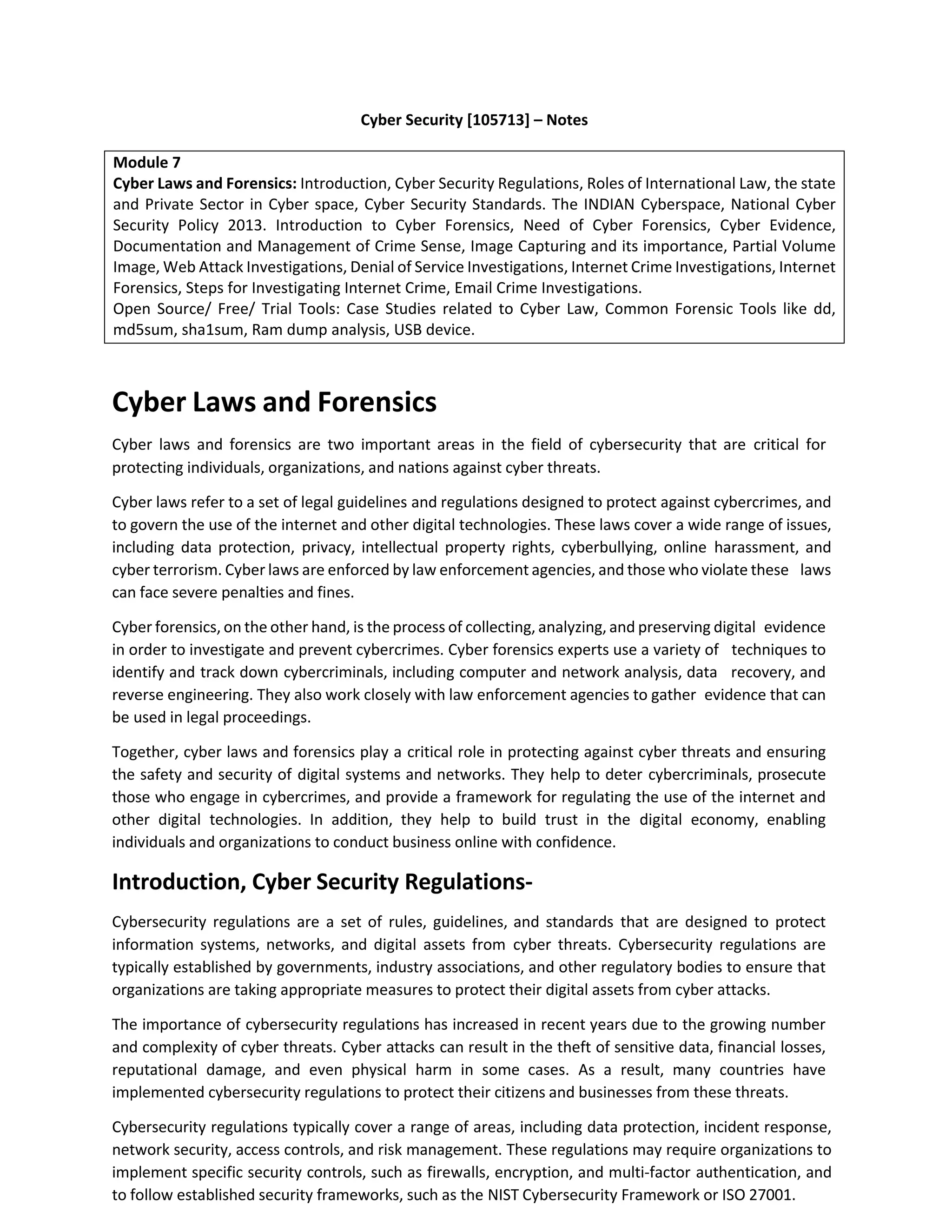 Module 7 Cyber Laws and Forensic | PDF