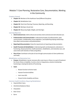 Module 7- Care Planning, Restorative Care, Documentation, Working in ...